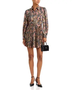 Cinq À Sept Reynolds Printed Pleated Skirt Shirt Dress