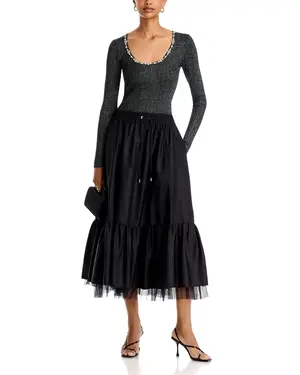 Cinq À Sept Aminta Embellished Scoop Neck Top - Black/silver
