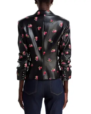 Cinq À Sept Khloe Tossed Roses Le Peti Faux Leather Blazer