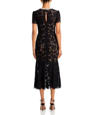 SELF-PORTRAIT Sequin Lace Embellished Round Neck Midi Dress
