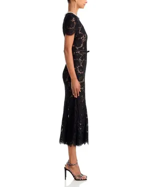 SELF-PORTRAIT Sequin Lace Embellished Round Neck Midi Dress