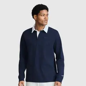 Champion Long Sleeve Rugby Shirt With Twill Collar, Embroided C Logo - Deep Navy
