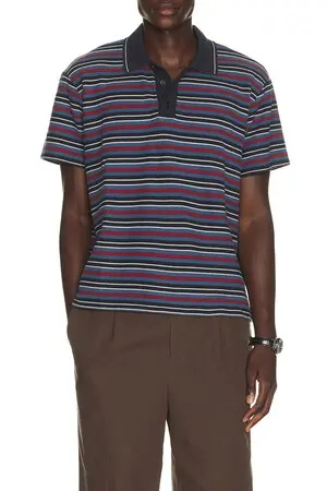 Rag & Bone Stripe Pique Polo In In Navy - Navy Multi