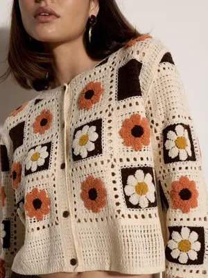 APRICOT Daisy Squares Crochet Cardigan