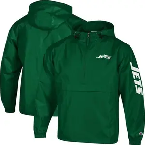 Champion New York Jets Packable Hooded Windbreaker Half-zip Jacket - Green