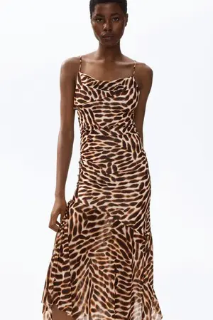 H&M Asymmetric Strappy Dress - Beige/patterned