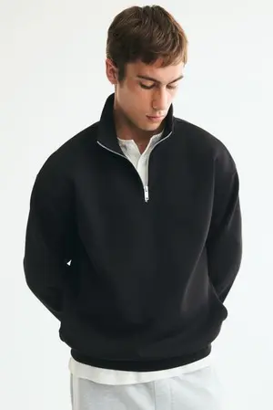 H&M Relaxed-fit Half-zip Sweatshirt - Black