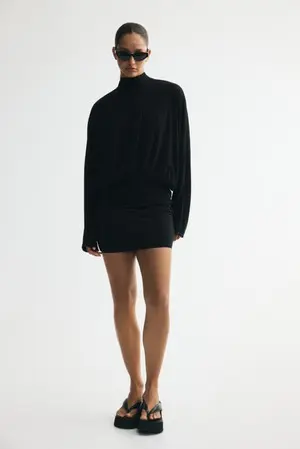 H&M Batwing-sleeved Tie-detail Dress - Black