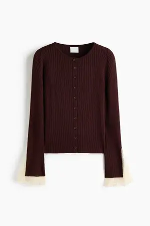 H&M Lace-trimmed Rib-knit Cardigan