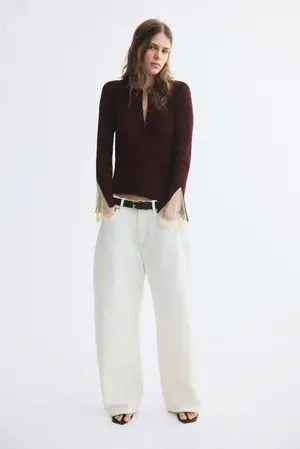 H&M Lace-trimmed Rib-knit Cardigan