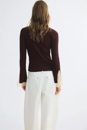 H&M Lace-trimmed Rib-knit Cardigan