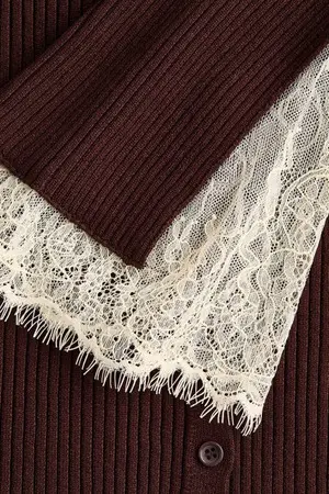 H&M Lace-trimmed Rib-knit Cardigan