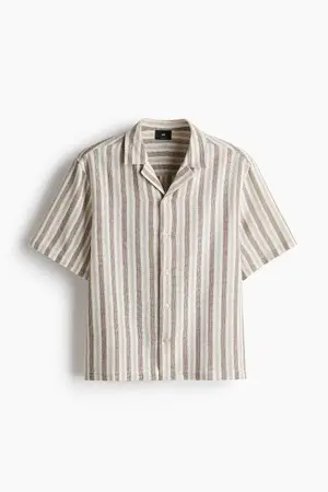H&M Regular-fit Cotton Resort Shirt - Light Blue/striped