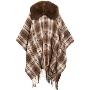 Moncler Plaid Genuine Shearling Collar Mohair