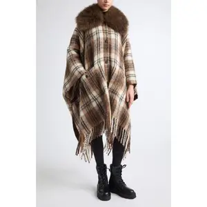 Moncler Plaid Genuine Shearling Collar Mohair - Brown