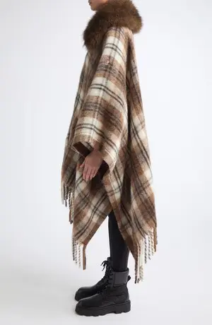 Moncler Plaid Genuine Shearling Collar Mohair - Brown