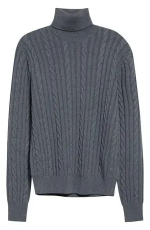 Moncler Cable Knit Virgin Wool Turtleneck Sweater - Grey