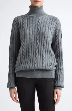 Moncler Cable Knit Virgin Wool Turtleneck Sweater - Grey