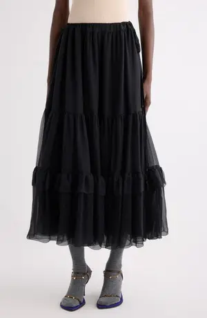 Chloé Tiered Silk Mousseline Skirt - Black