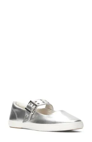 Keds® Square Toe Mary Jane Leather Flat - Silver
