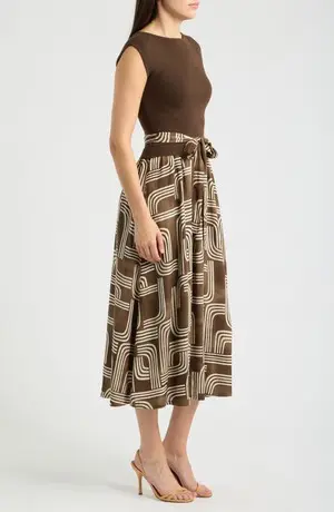 ZOE AND CLAIRE Twofer Tie Waist Midi Dress
