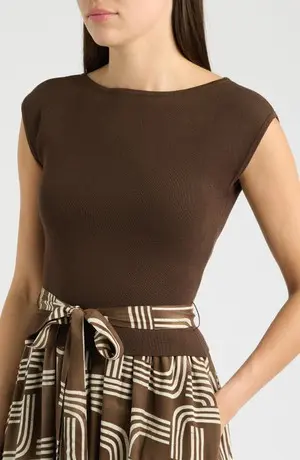 ZOE AND CLAIRE Twofer Tie Waist Midi Dress