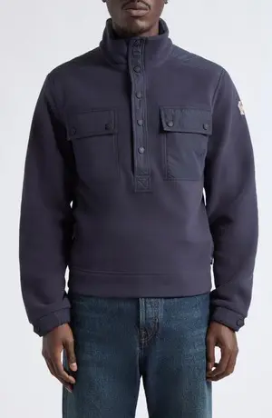 Moncler Snap Placket Fleece Sweatshirt - Navy