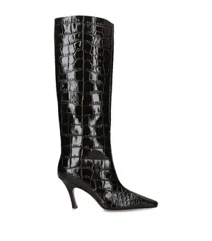 Amina Muaddi Leather Mona Knee-high Boots 80 - Brown
