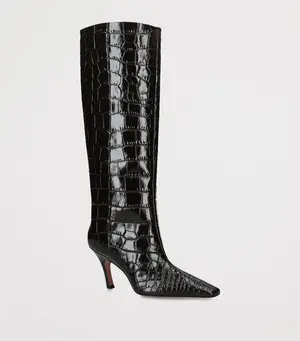 Amina Muaddi Leather Mona Knee-high Boots 80