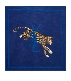 Saint Laurent Wool Leopard Grande Carre Scarf - Blue