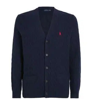 Polo Ralph Lauren Wool-cashmere Cable-knit Cardigan - Blue
