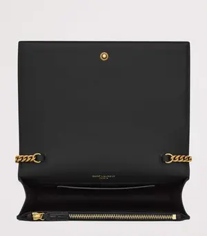 Saint Laurent Cassandre Croc-embossed Envelope Chain Wallet - Black