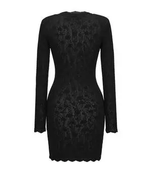 Saint Laurent Knitted Floral Mini Dress - Black