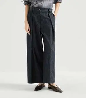 Brunello Cucinelli Twill Denim-effect Wide-leg Trousers