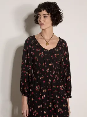 APRICOT Watercolour Ditsy Smock Neck Dress