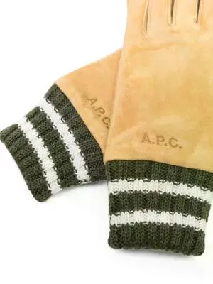 A.p.c. Logo-embossed Striped-cuff Gloves