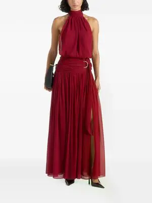 Manière De Voir Matilda Halter Neck Draped Maxi Dress Wine - Red