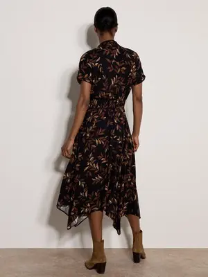APRICOT Painterly Leaf Hanky Hem Midi Dress