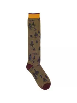 GALLO Mountain-print Knee-high Socks - Brown