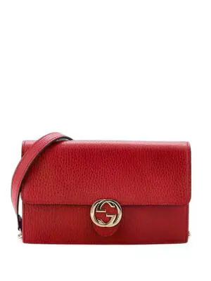 Gucci Interlocking Wallet On Chain Leather Crossbody Bag - Red