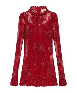 Blumarine Lace Sequin Mini Dress - Red