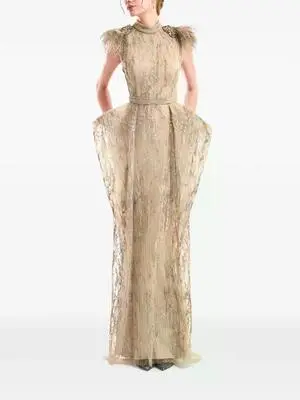 GEMY MAALOUF Feather-trim Hip-panel Dress