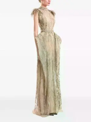 GEMY MAALOUF Feather-trim Hip-panel Dress