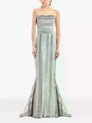 GEMY MAALOUF Strapless Embroidered Panel Dress - Grey