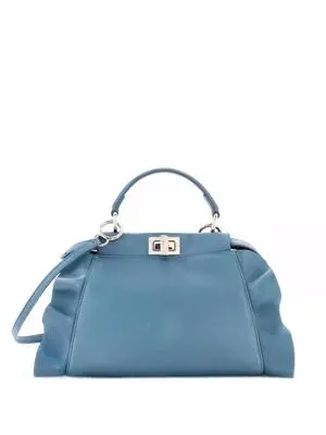 Fendi Wave Peekaboo Bag Leather Mini Satchel Blue