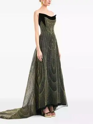 GEMY MAALOUF Metallic-embroidered Train Dress