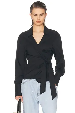 SIMONMILLER Anya Poplin Wrap Top - Black