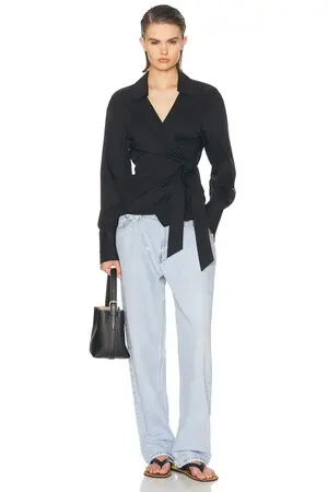 SIMONMILLER Anya Poplin Wrap Top - Black