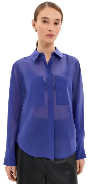 LE BOP Organza Button Down - Deep Iris