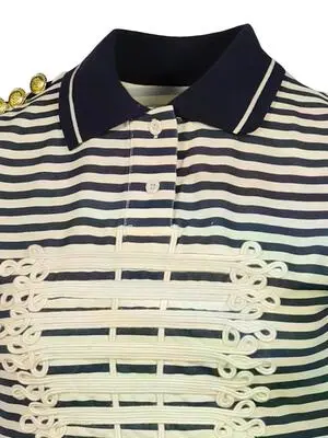PRAYING Frogging-detail Striped Polo Shirt